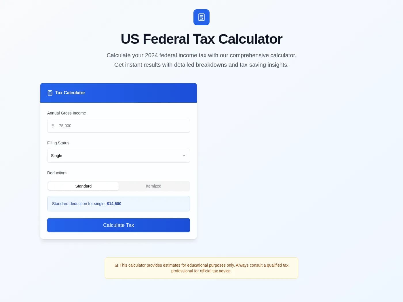 US Federal Income Tax Calculator