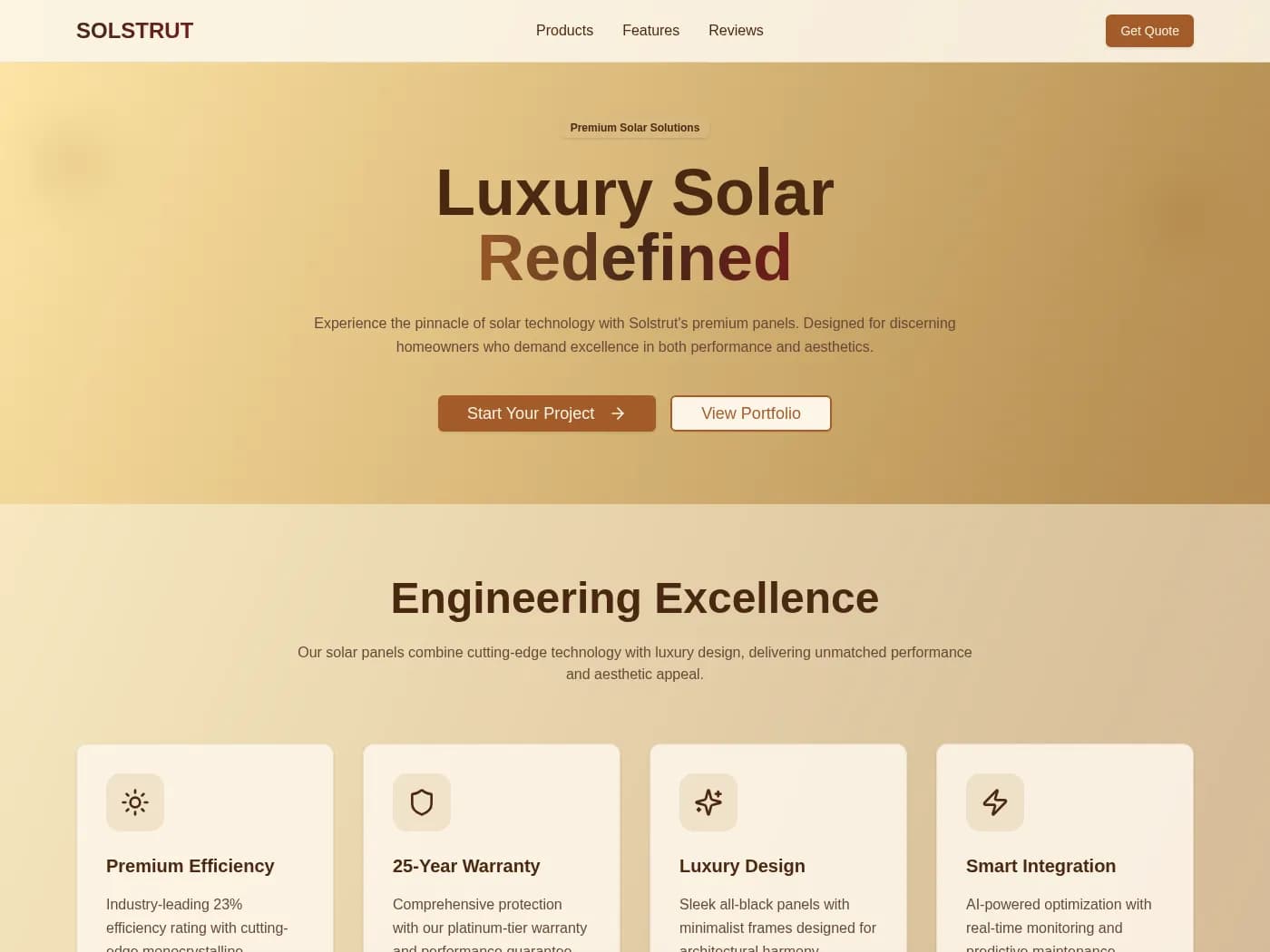 Solstrut Luxury Solar Panels Landing Page