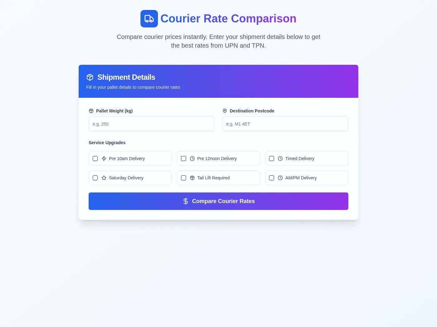 Courier Rate Comparison Tool