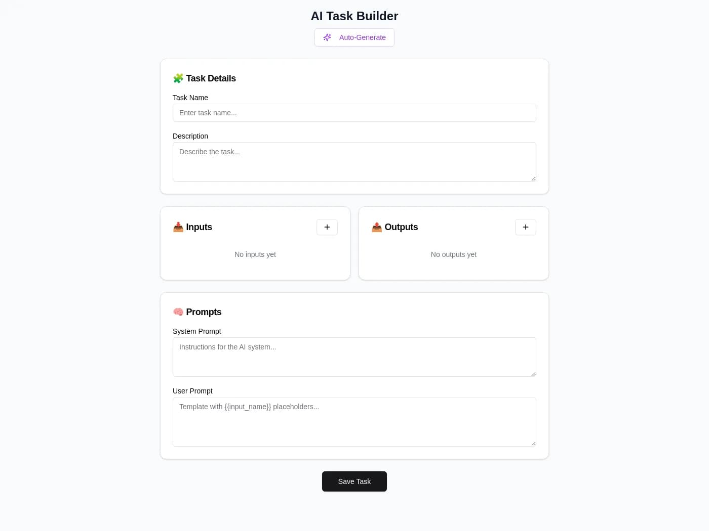 AI Task Definition Interface