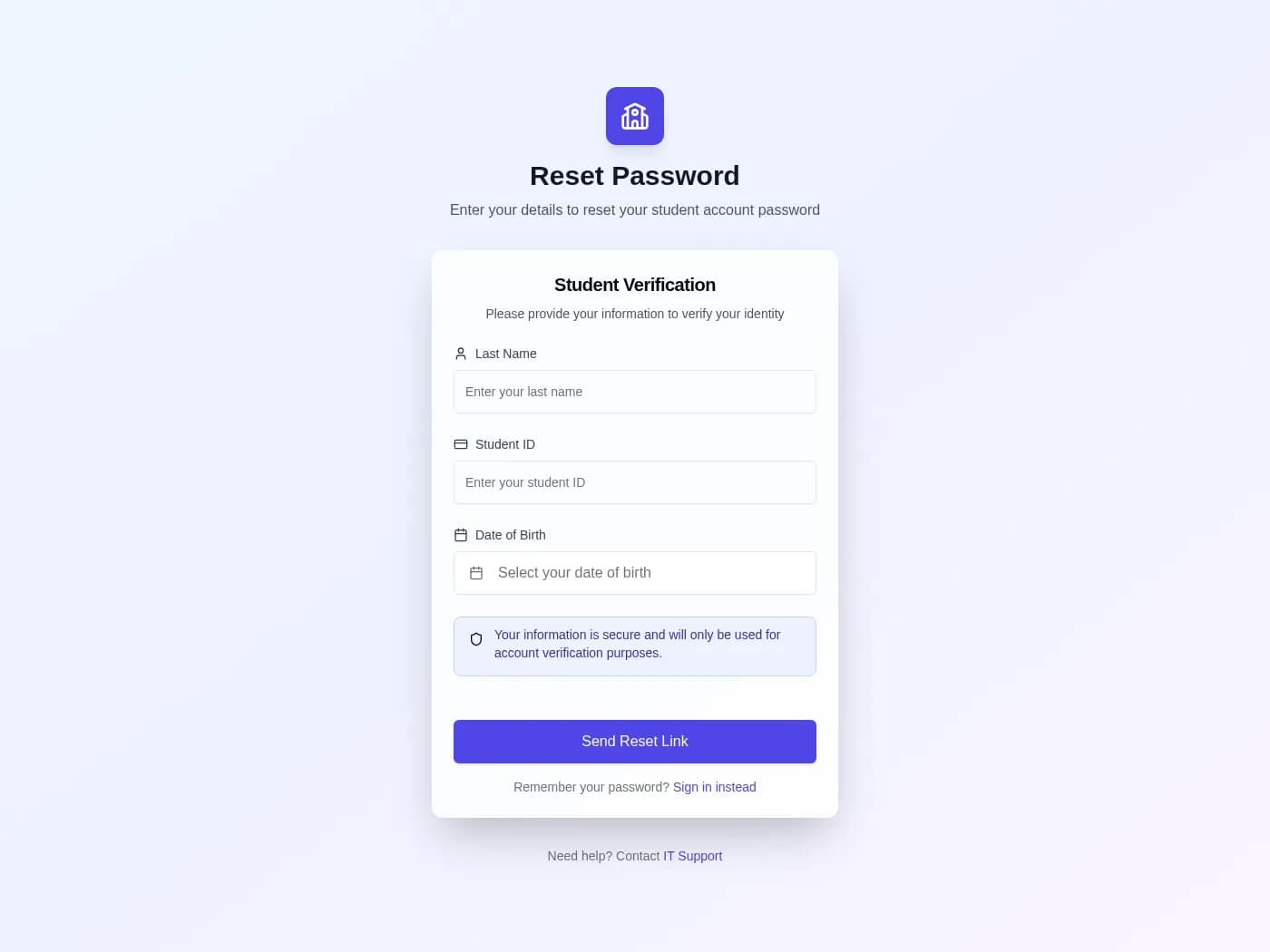 School Password Reset Page