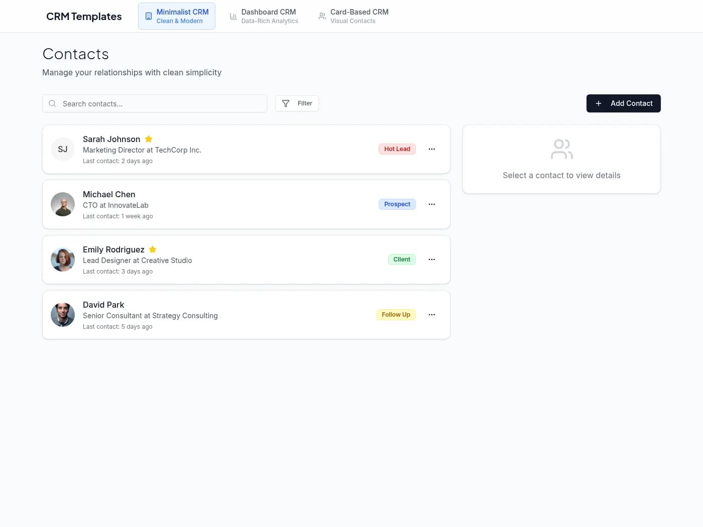 Three CRM User Interface Templates
