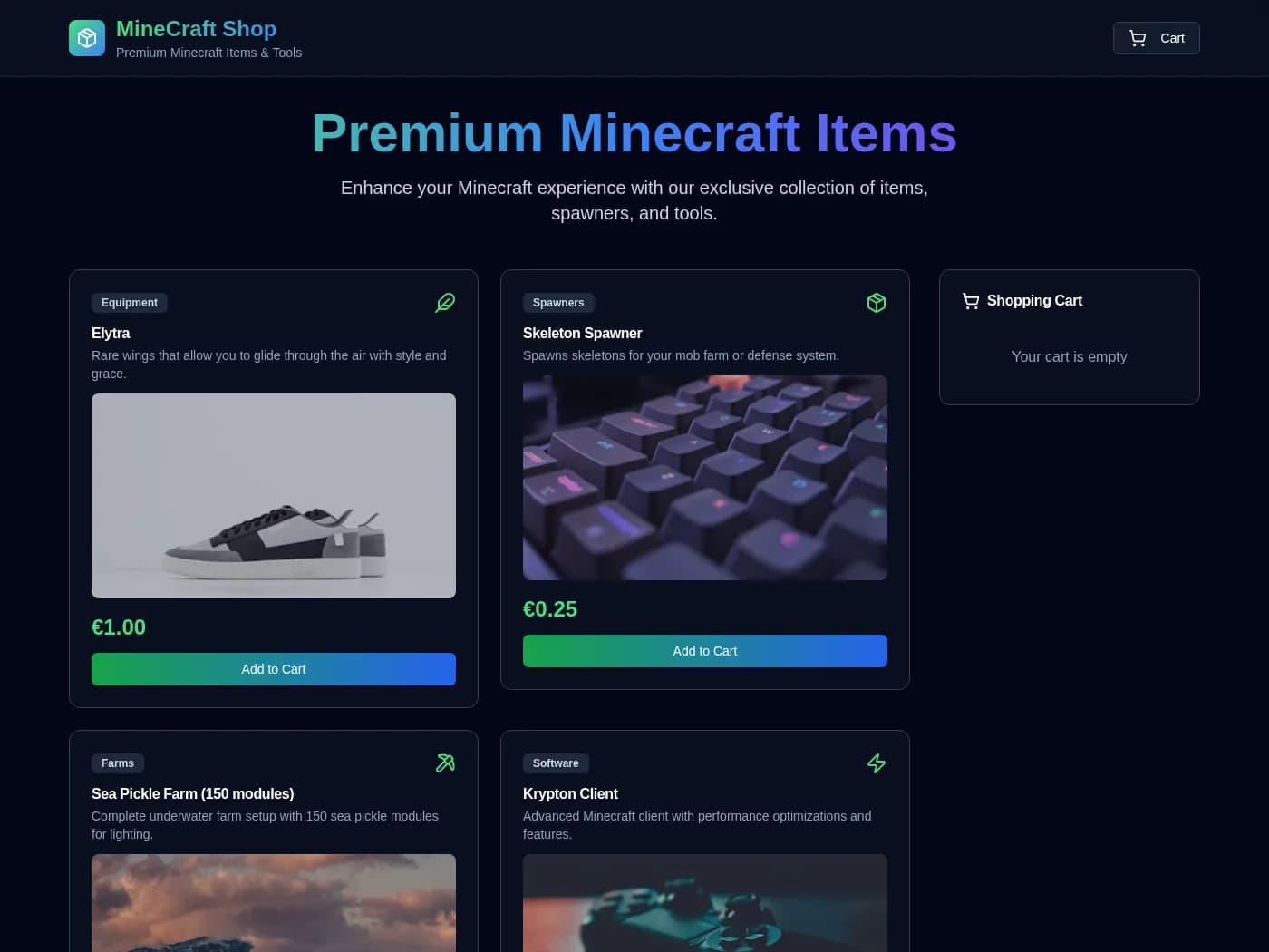 Minecraft Item Shop