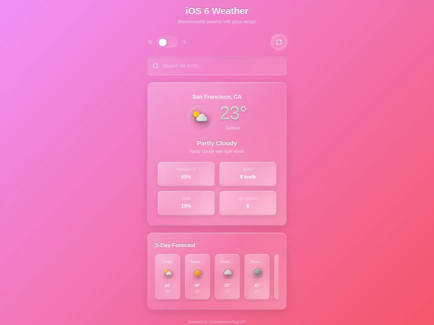 iOS 6 Skeuomorphic Weather App