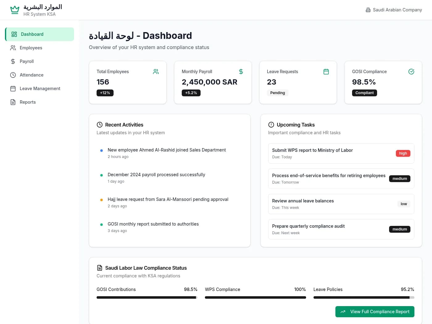 Saudi Arabia HR and Payroll System