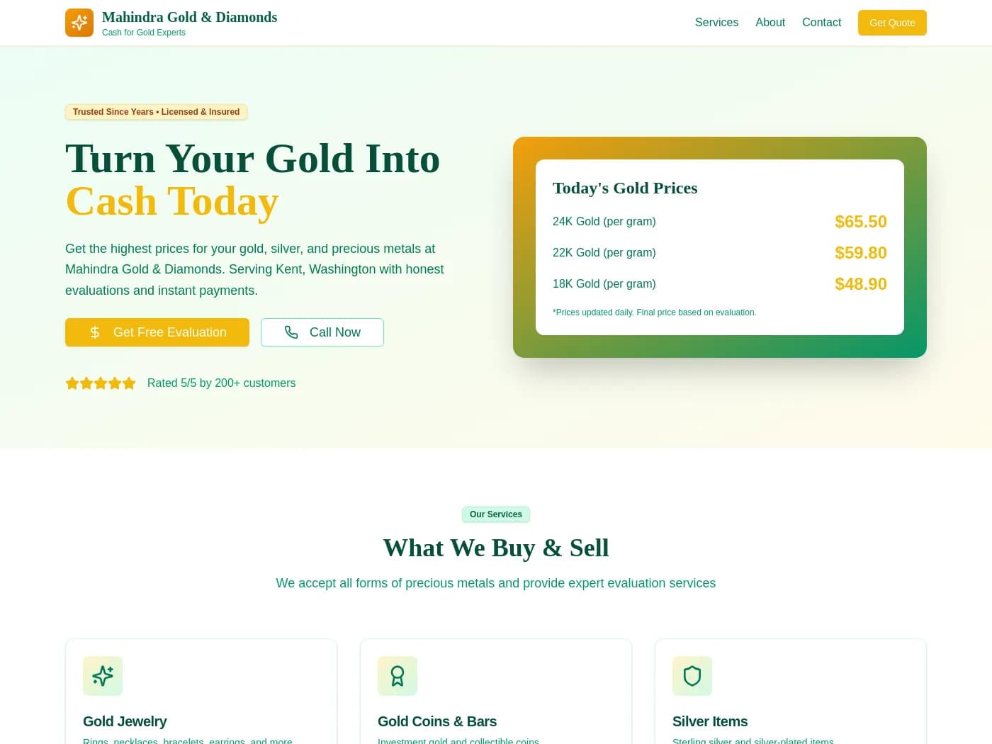 Mahindra Gold and Diamonds - Cash for Gold Service