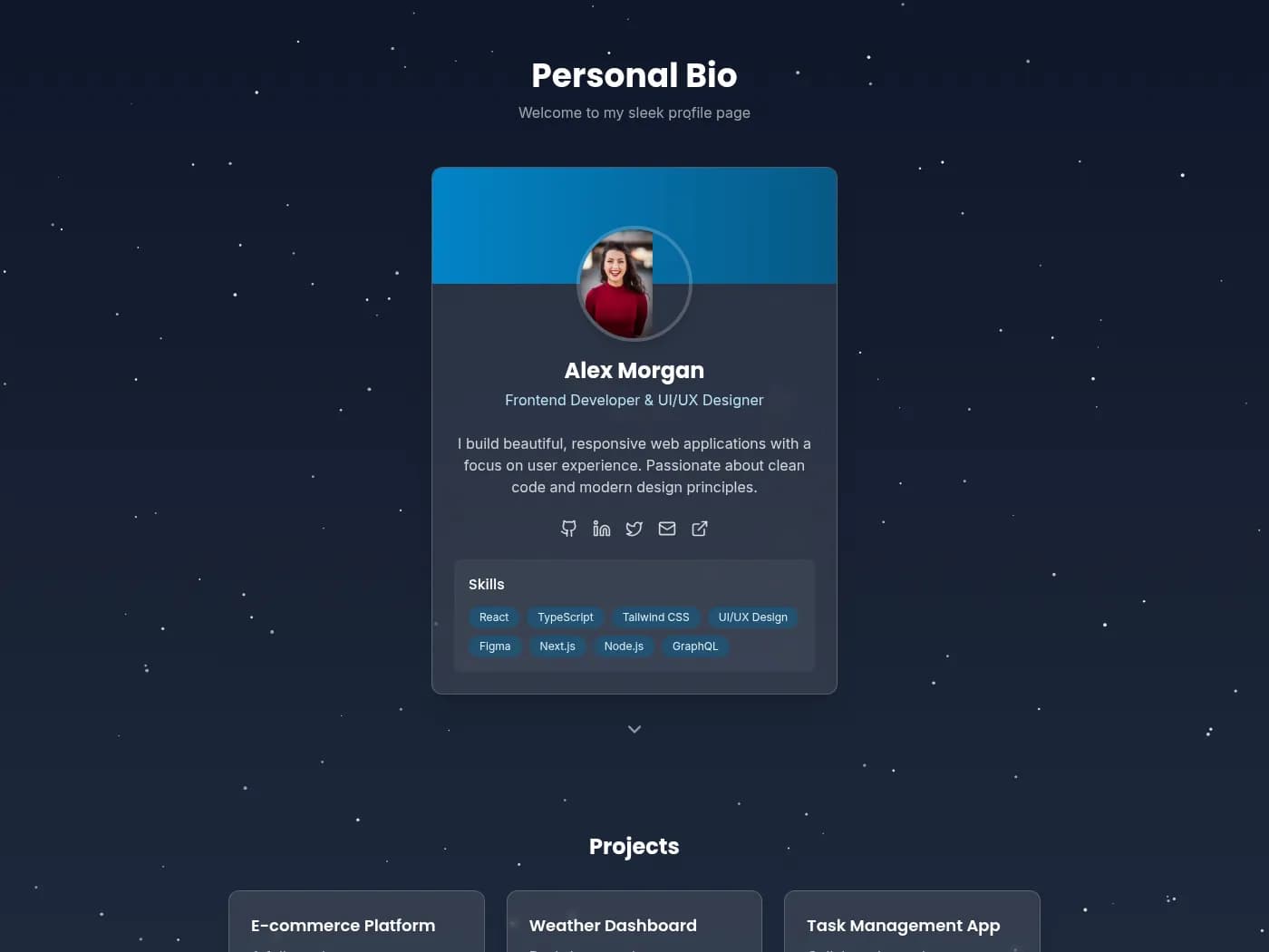 Sleek Bio App with Star Background