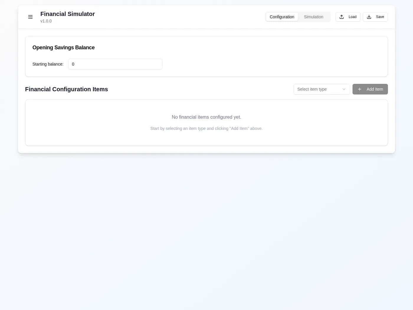 Financial Simulator with shadcn/ui