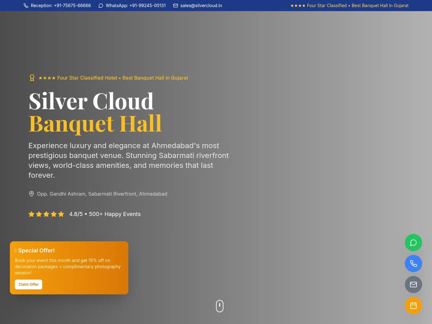 Hotel Silver Cloud Banquet Hall Landing Page & Gallery