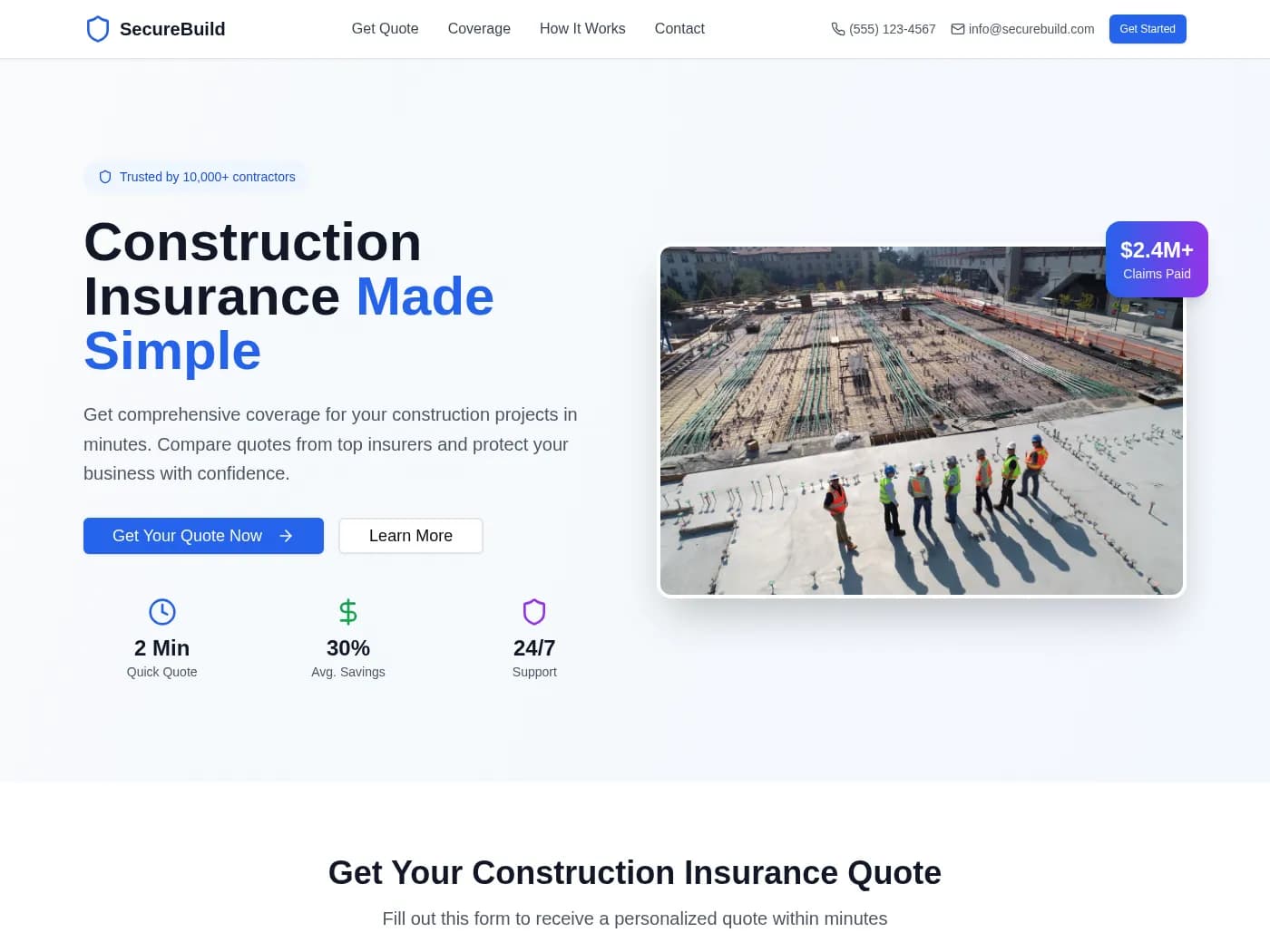 Construction Insurance Quote Website