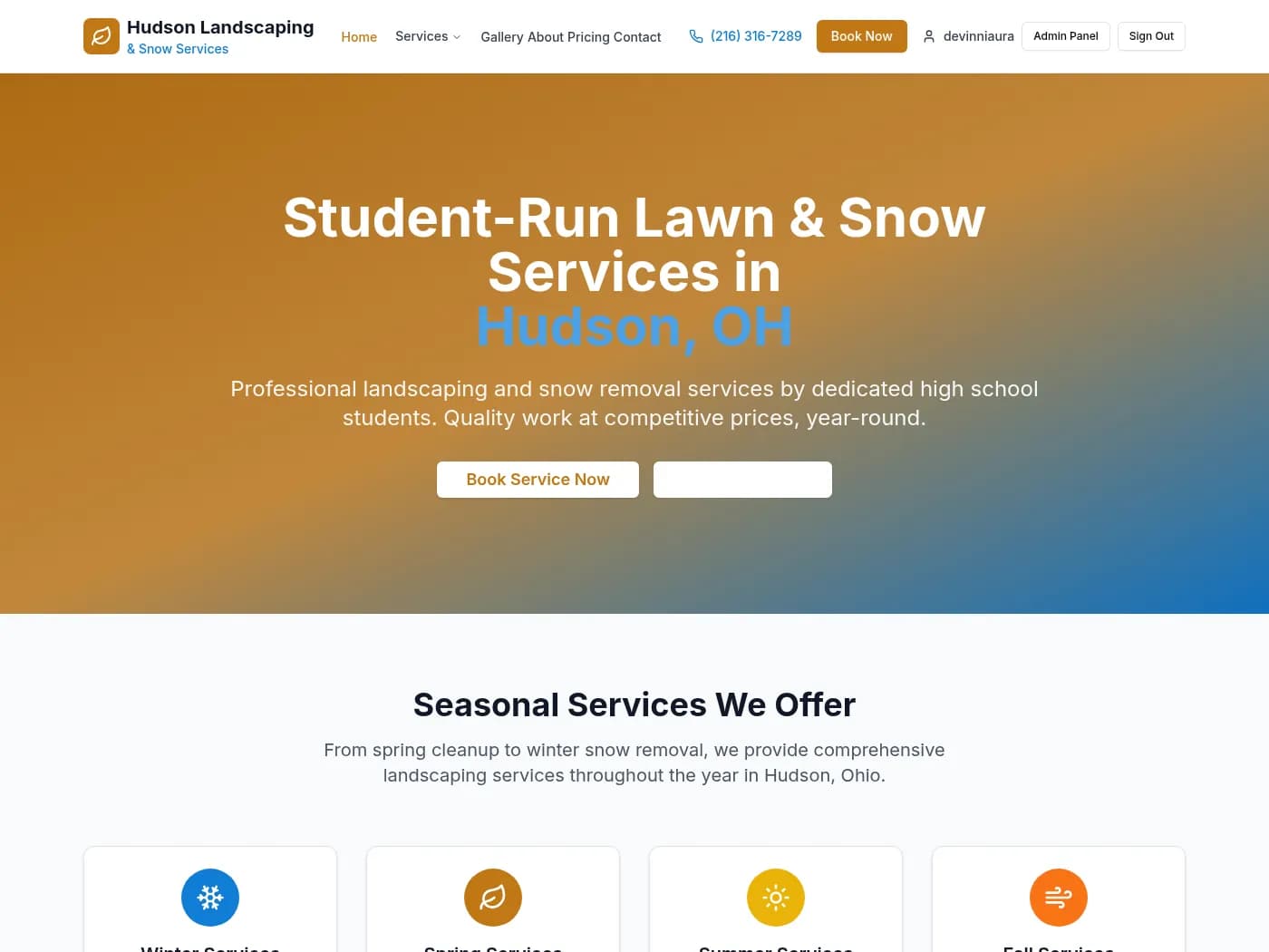 Hudson Landscaping & Snow - Professional Student-Run Landscaping Business Website