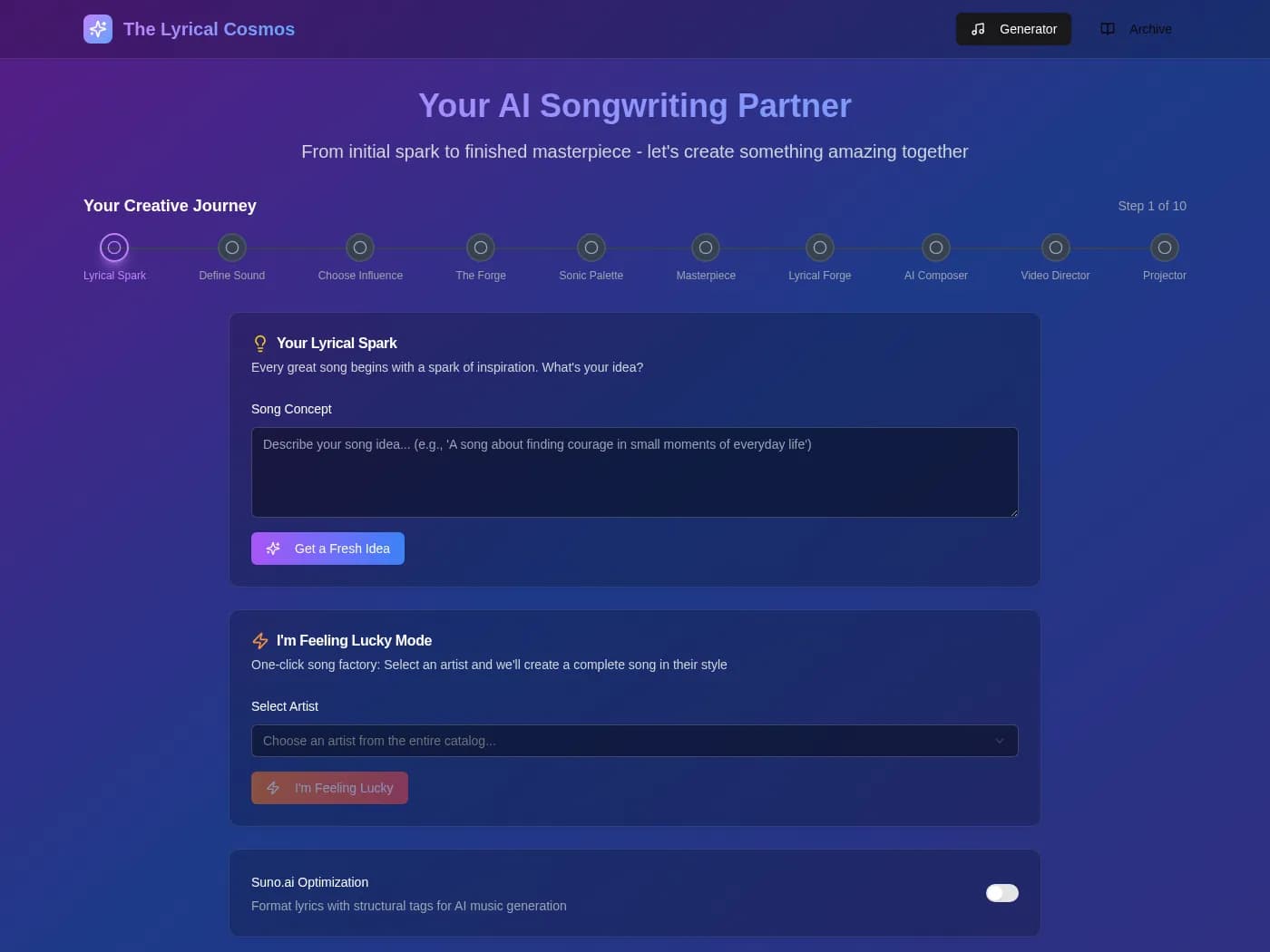 The Lyrical Cosmos - AI Songwriting Partner