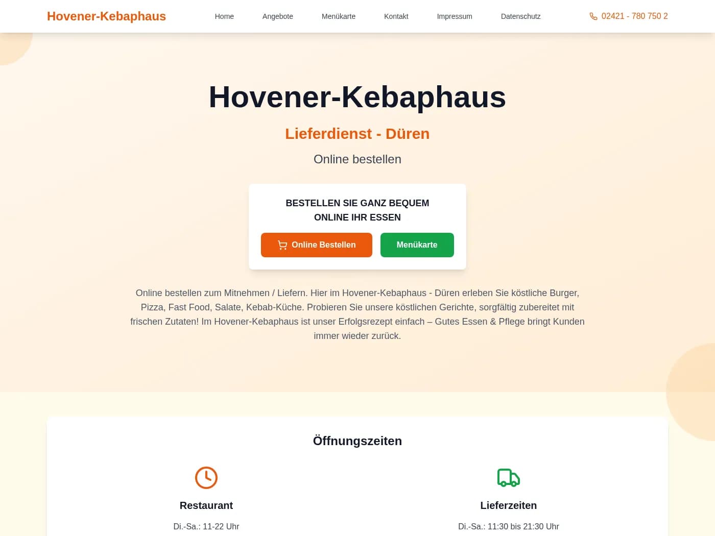 Hovener Kebaphaus Website Clone