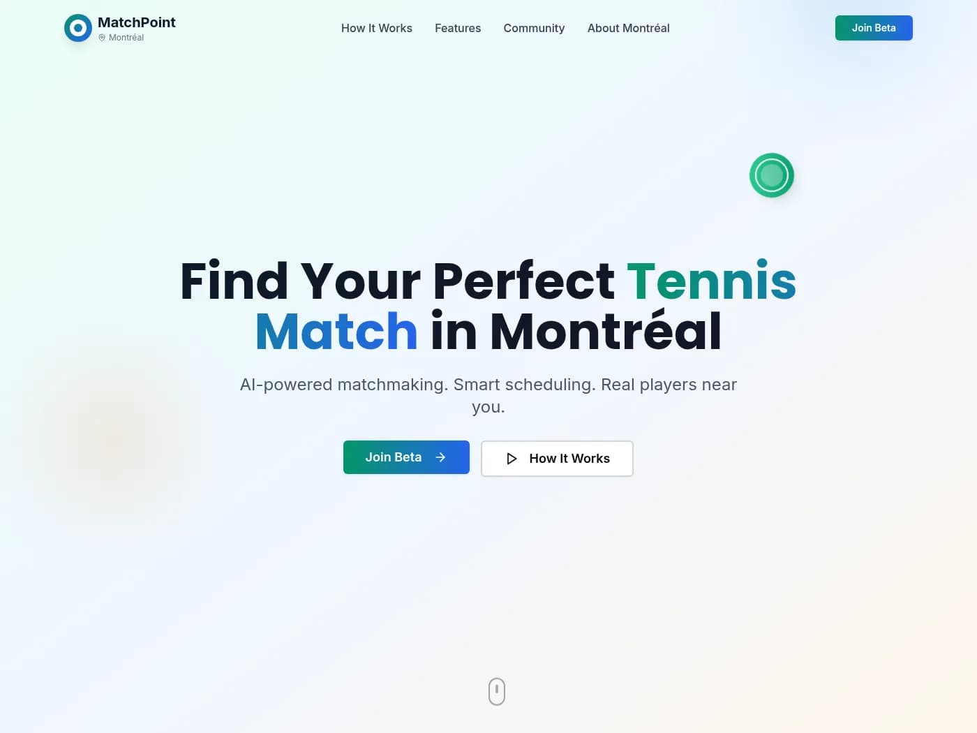 AI Sports Matchmaking Landing Page