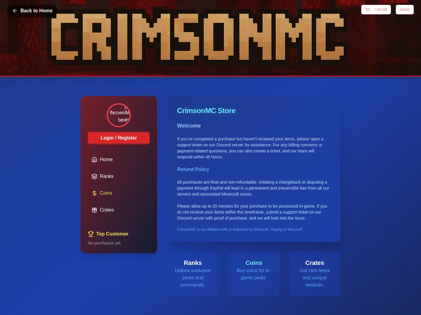 CrimsonMC Store Website
