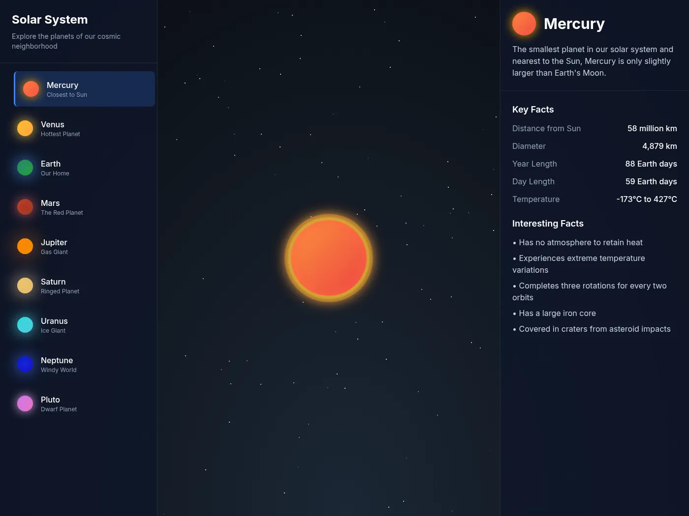 3D Solar System Explorer – Interactive Web Journey through Space