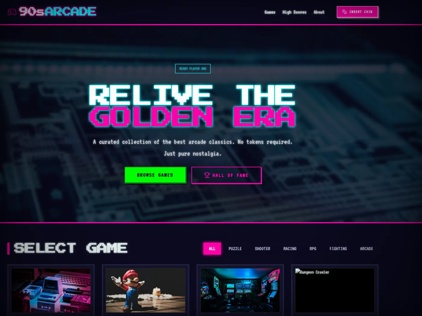 90s Arcade Game Hub