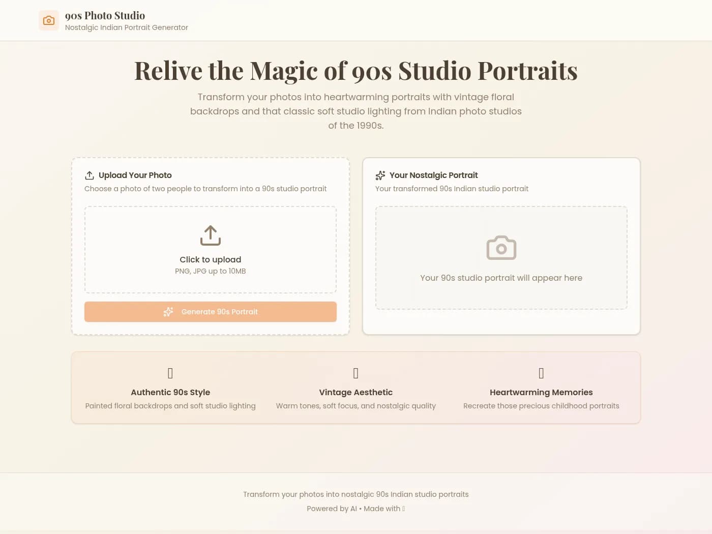 Nostalgic 90s Indian Photo Studio Portrait Generator