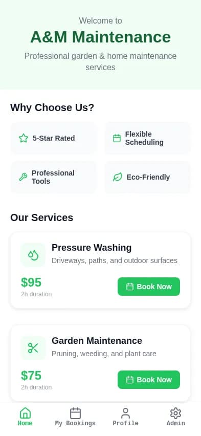 A&M Maintenance - Customer and Admin Booking App