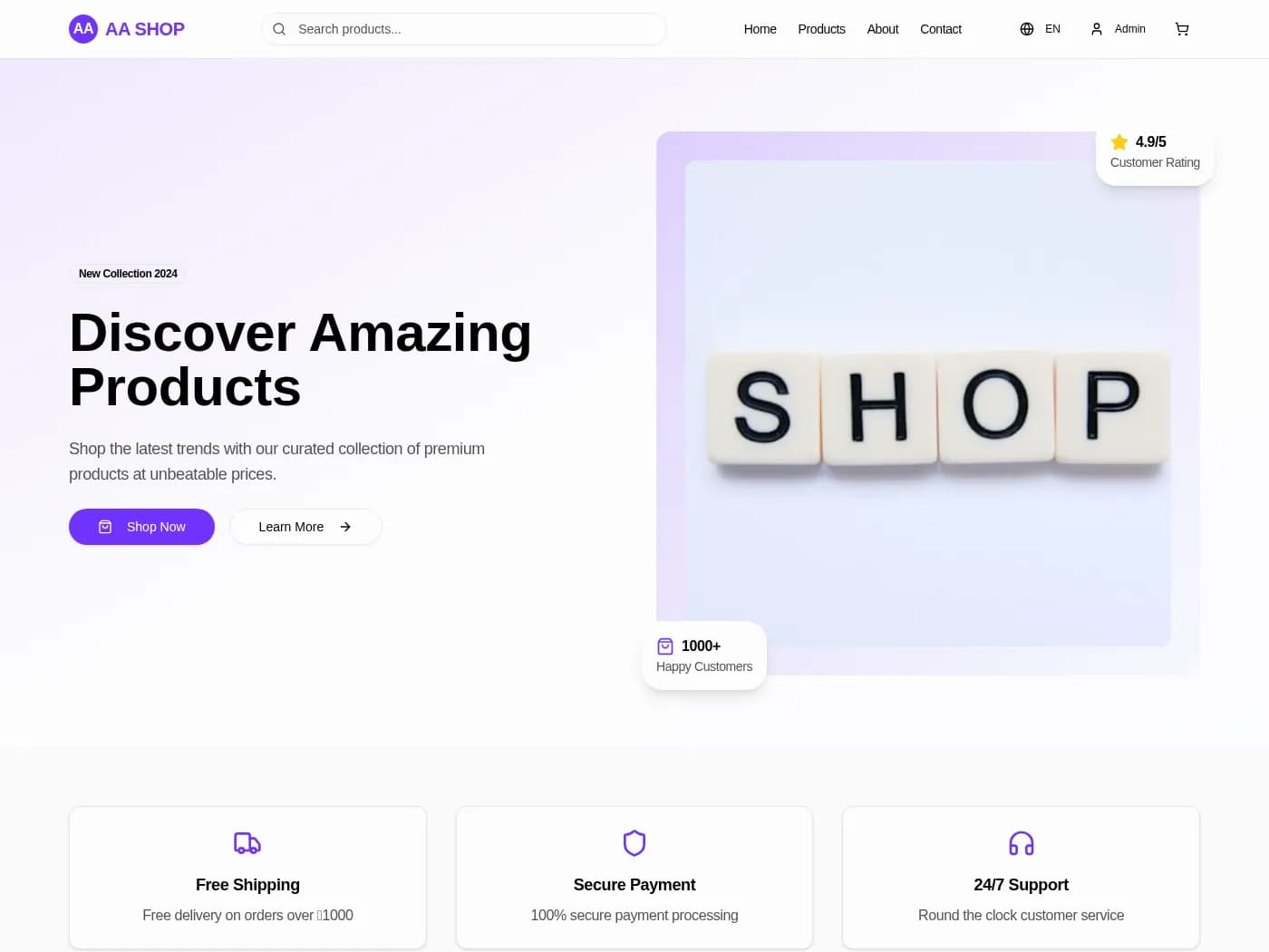 AA SHOP - Modern Multi-Language E-commerce Platform with Admin Panel