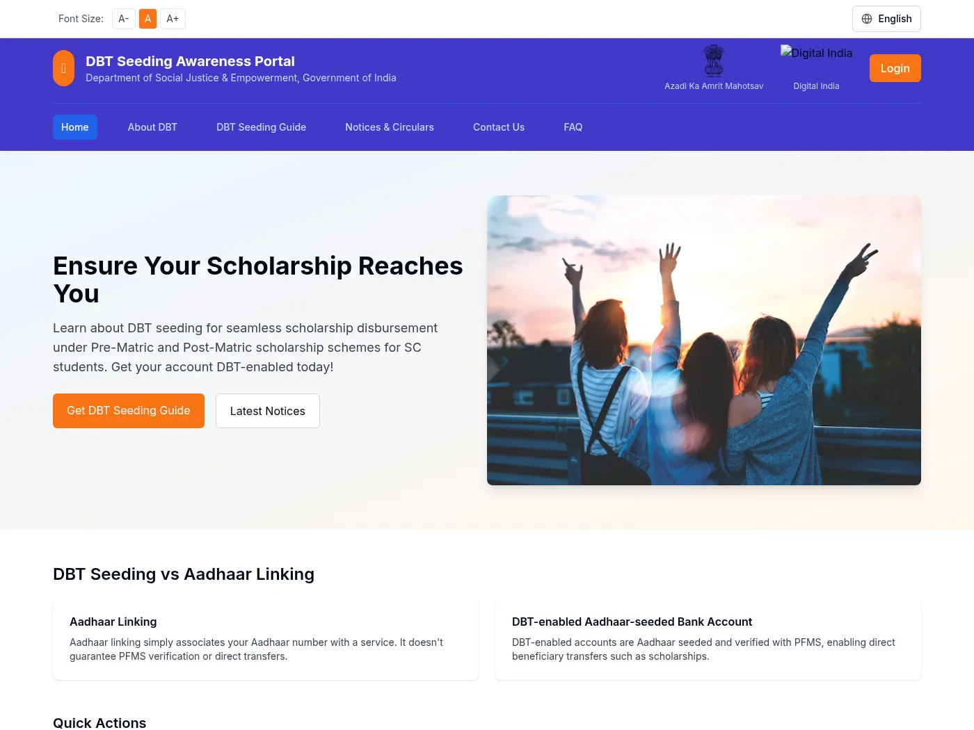 Aadhaar DBT Seeding Awareness Portal for Scholarship Students