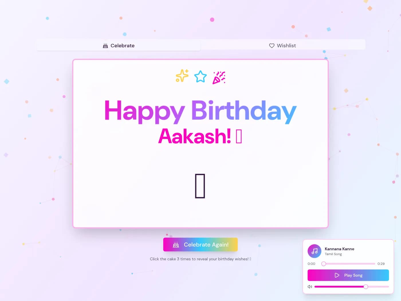 Aakash's Interactive Birthday Wish Website with Tamil Song and Animated Background