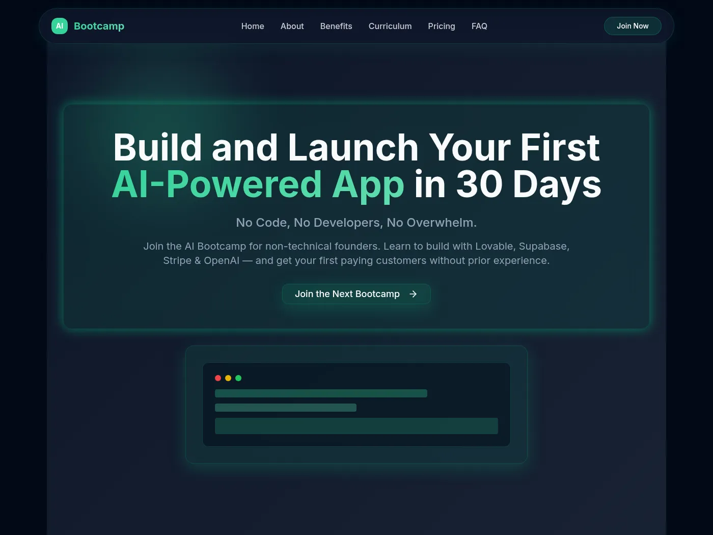 AI Bootcamp Landing Page for Non-Technical Founders