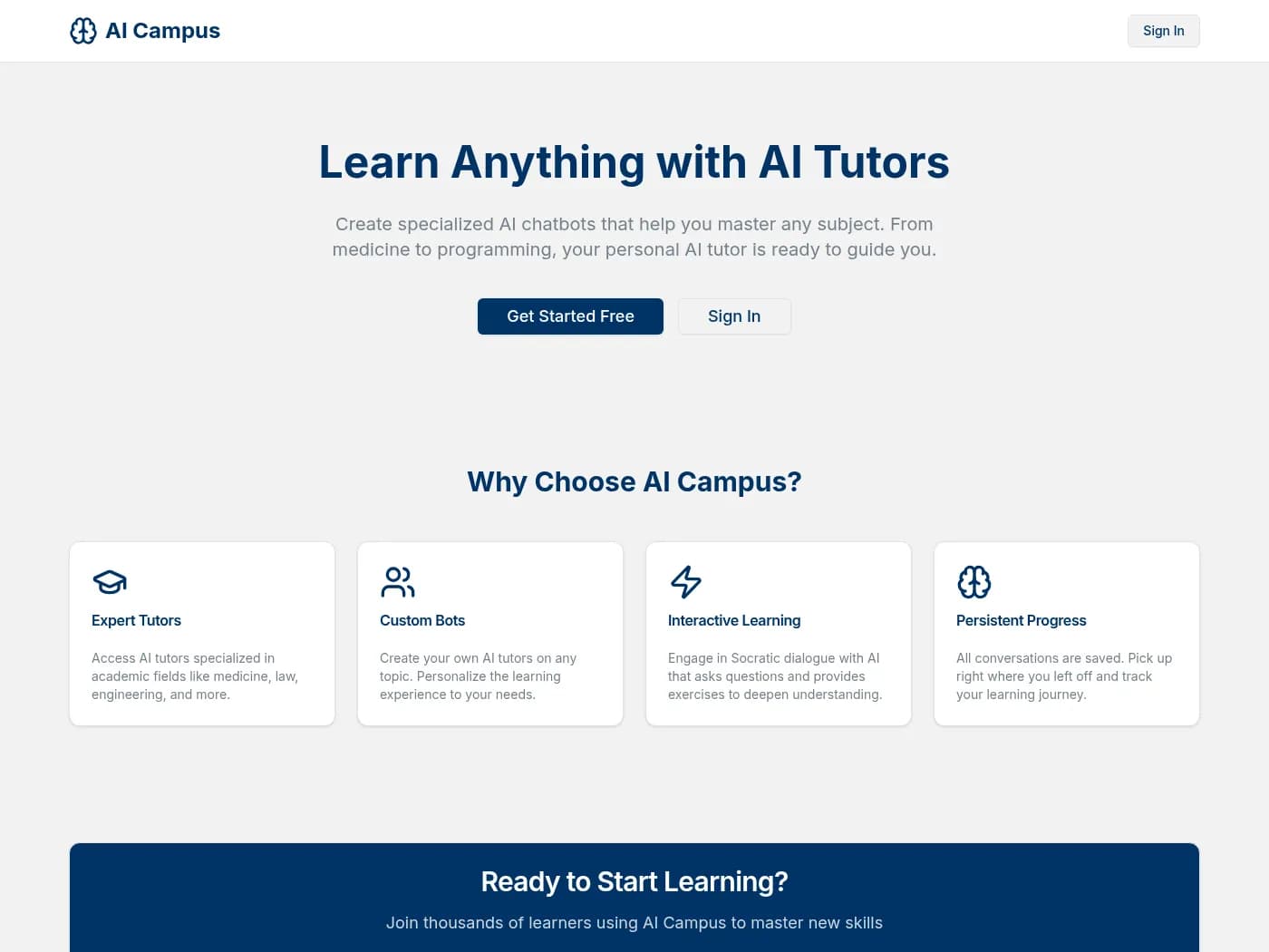AI Campus – Scalable Web Platform for Custom AI Bots with Persistent User Data