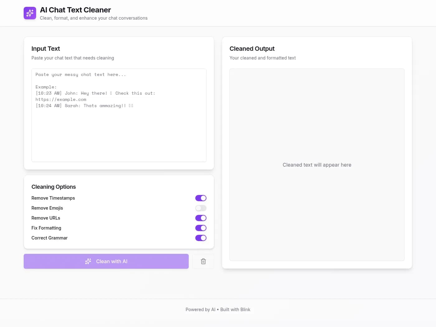 AI Chat Text Cleaner