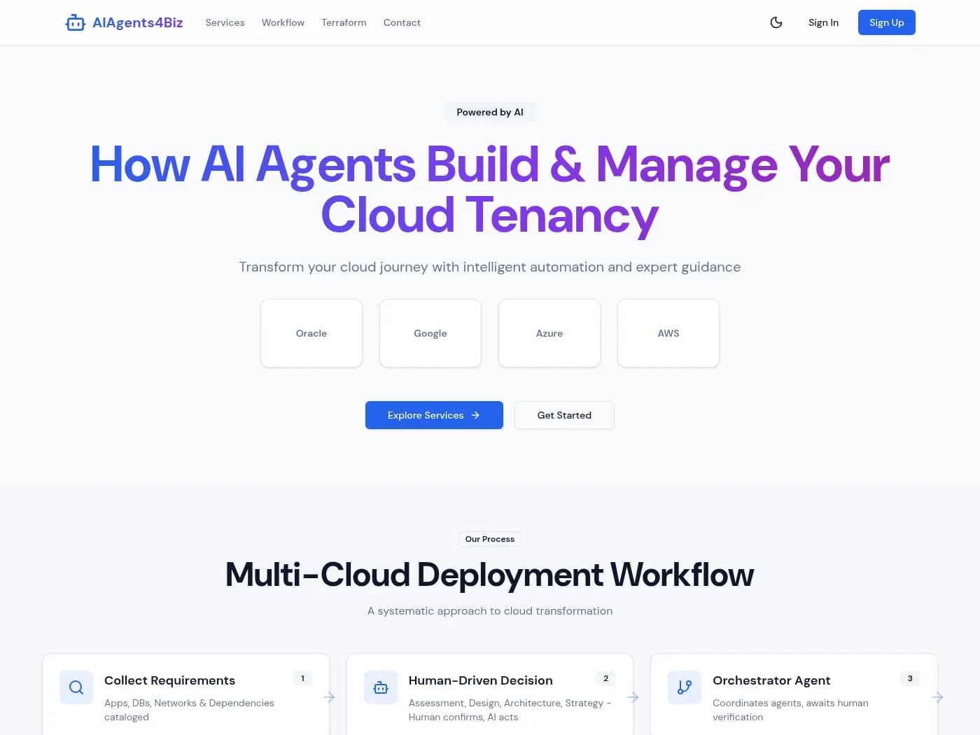 Modern AI Cloud Services Interface with Dynamic Agent Catalog