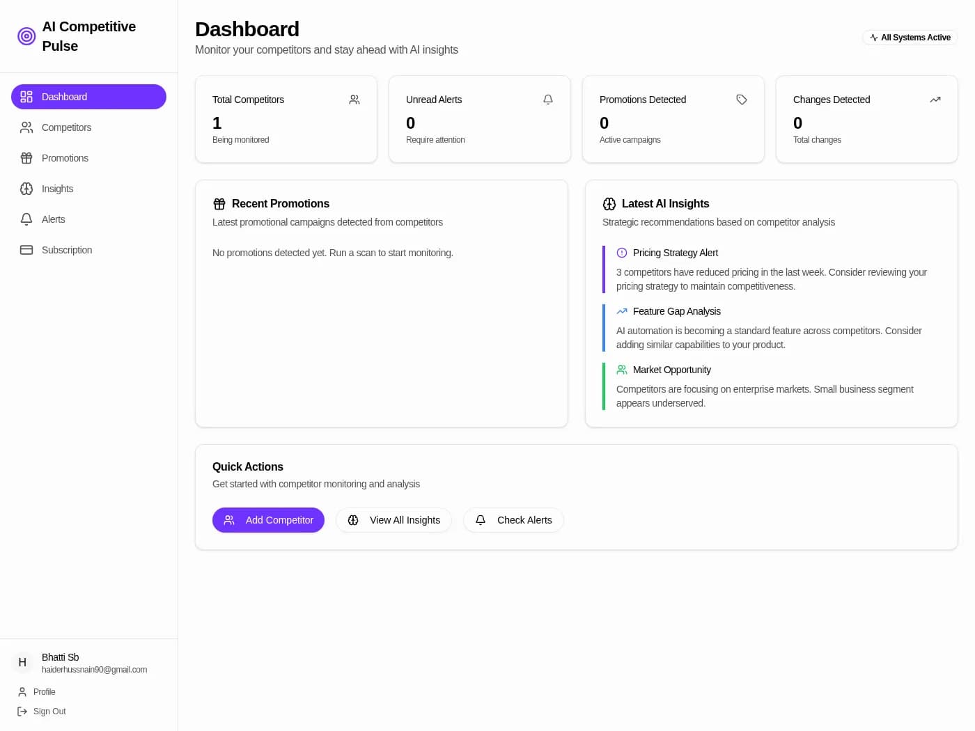 AI Competitive Pulse: Web-Based SaaS for Competitor Monitoring & AI Insights