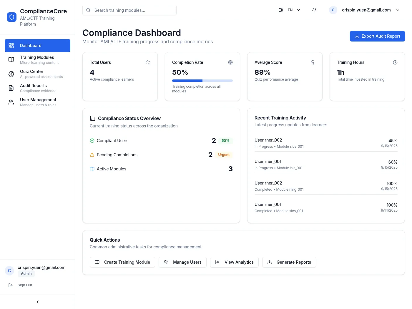 AI Compliance Training Platform for AML/CTF