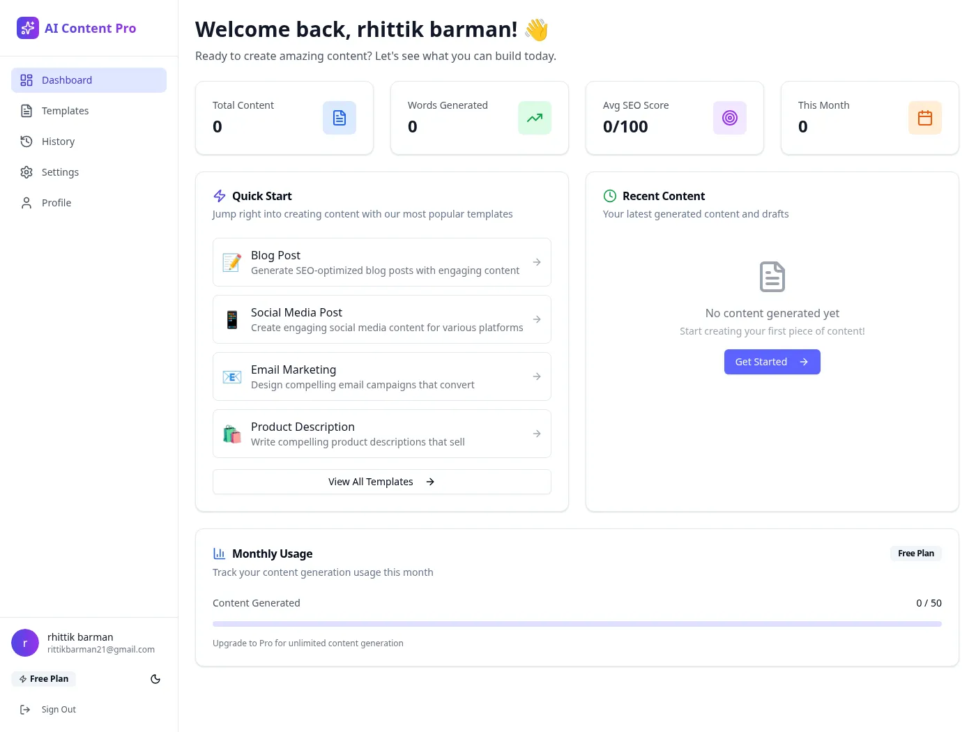 AI Content Generator Pro: Full-Stack Production-Ready Web App
