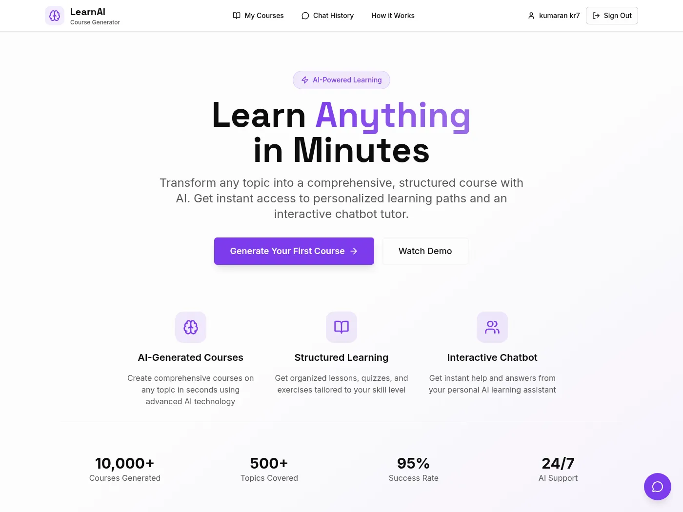 AI Course Generator with Interactive Chatbot