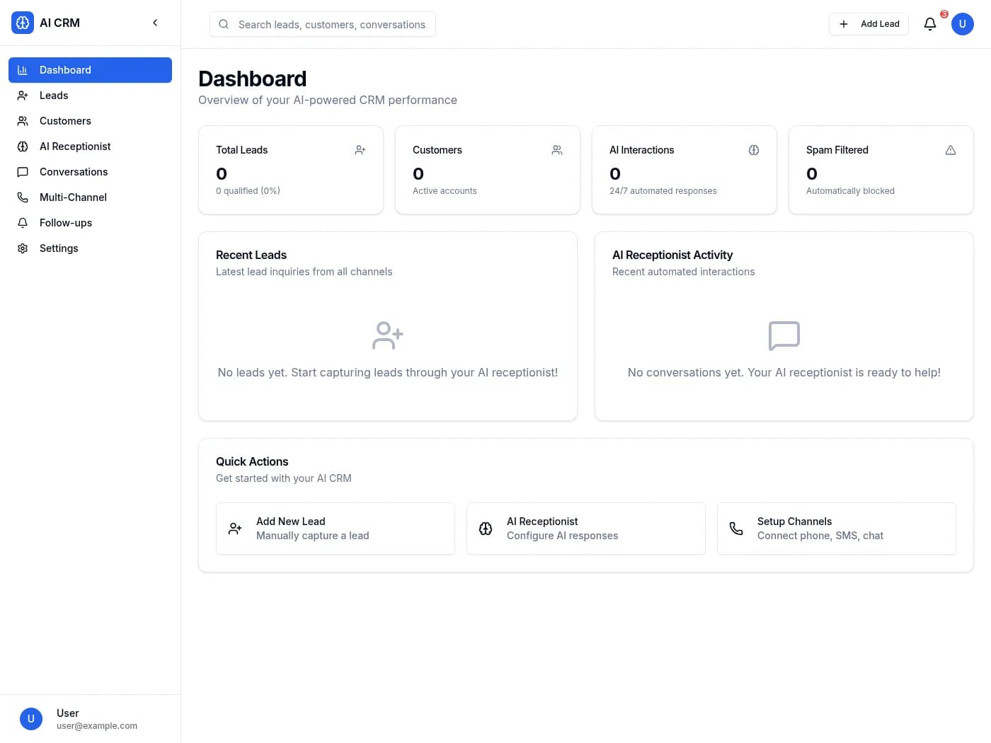 AI-Powered 24/7 CRM with Multi-Channel Receptionist