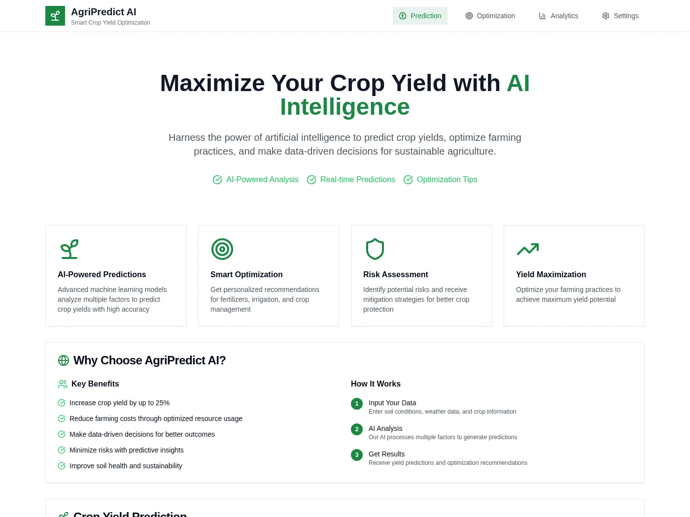 AI-Powered Crop Yield Prediction and Optimization Platform