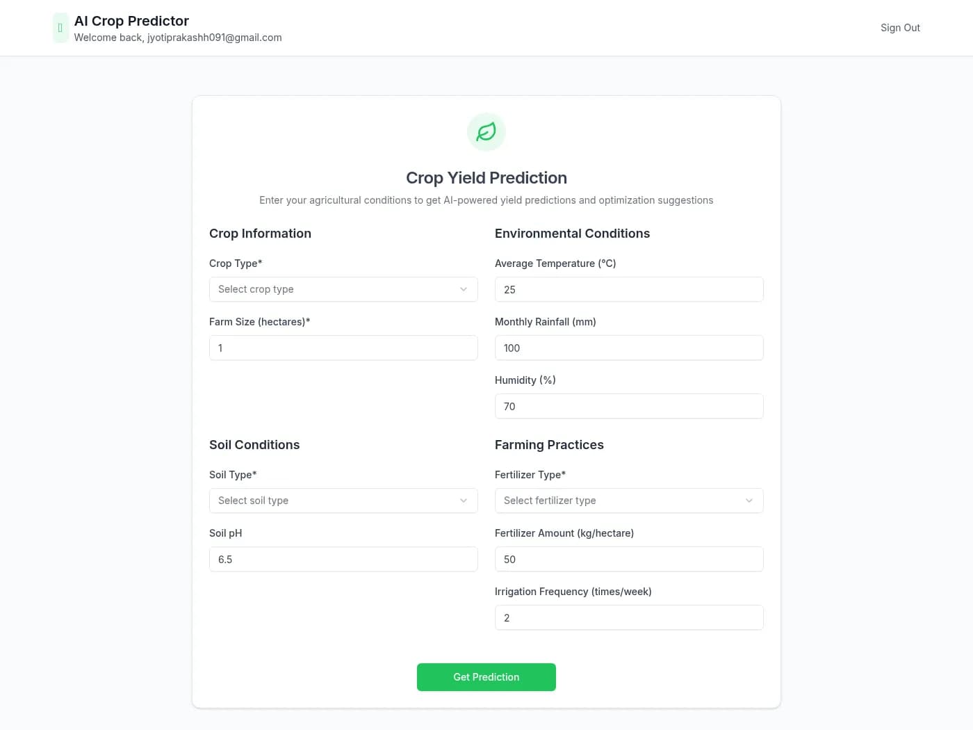 AI Crop Yield Predictor & Optimizer Web App
