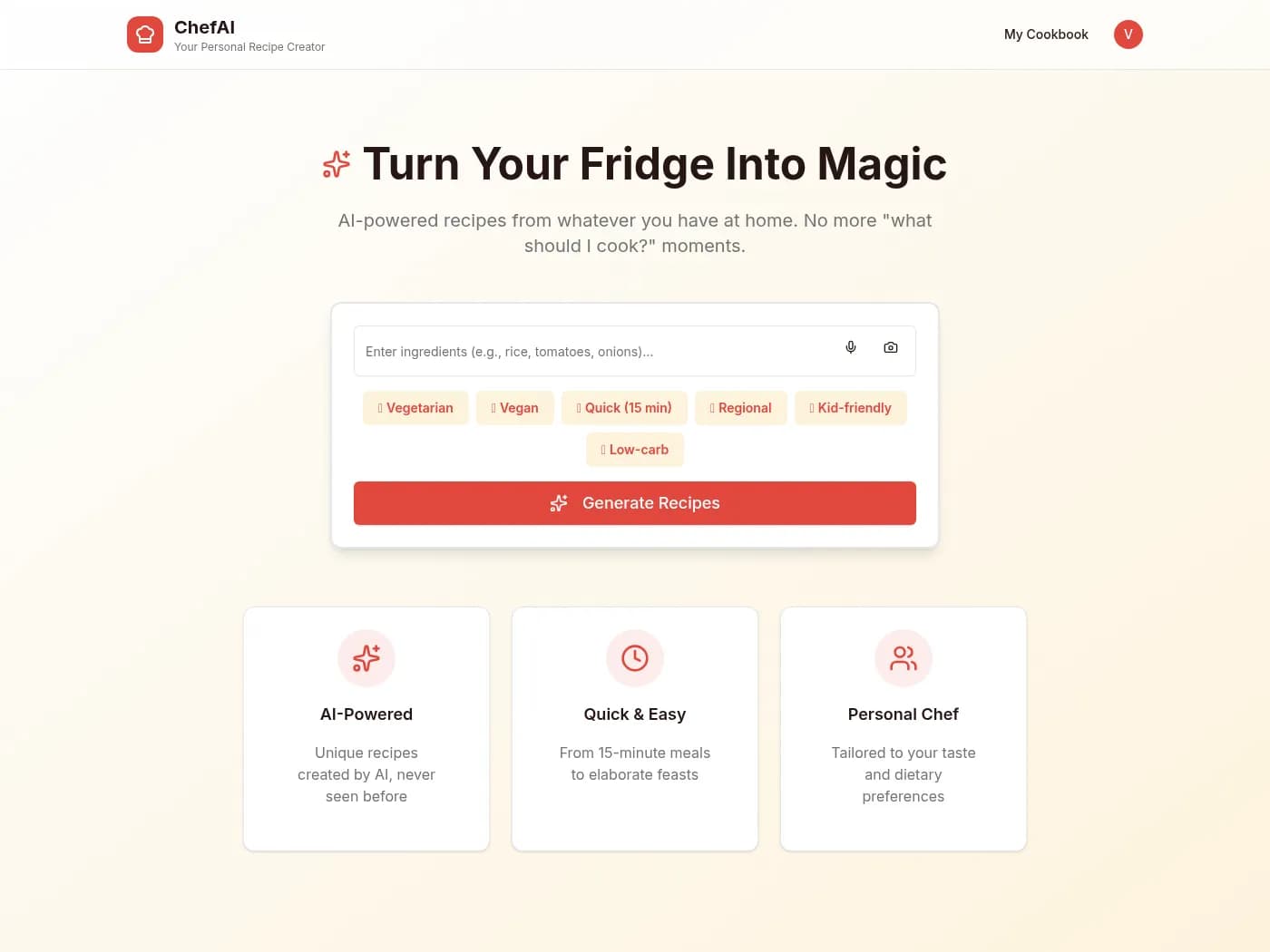 AI Custom Recipe Creator – Unique, AI-Powered Meal Generator with Grocery Integration