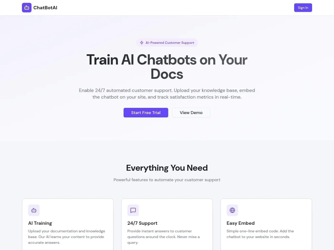 AI Customer Support Chatbot Platform