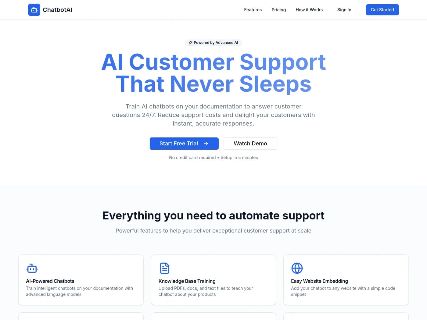 AI Customer Support Chatbot Platform
