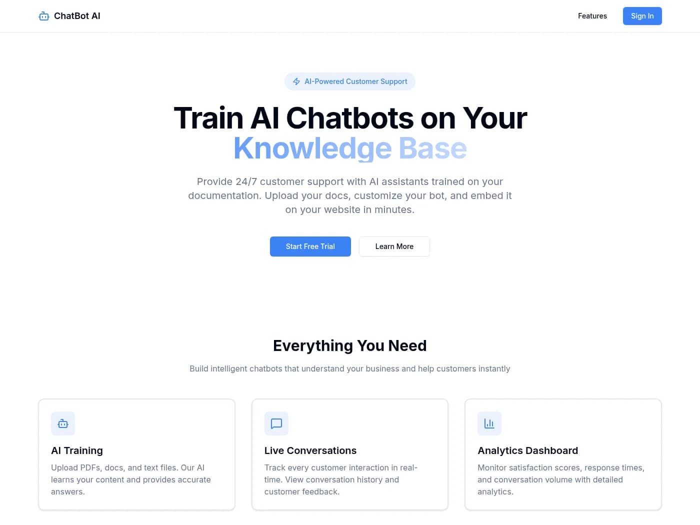 AI Customer Support Chatbot Platform
