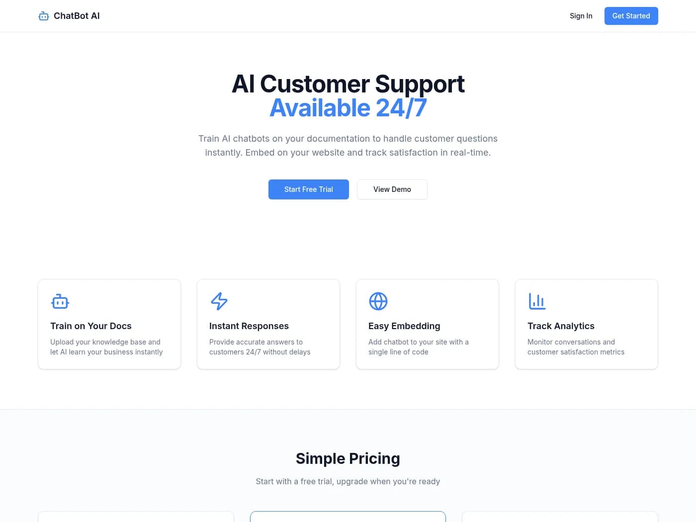 AI Customer Support Chatbot Platform