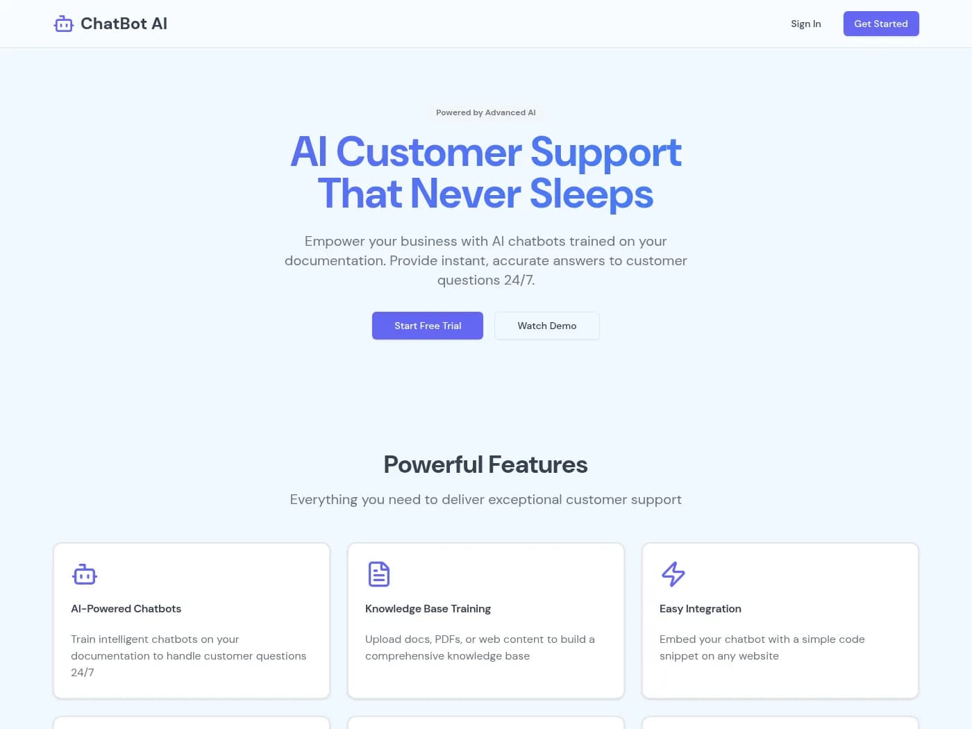 AI Customer Support Chatbot Platform