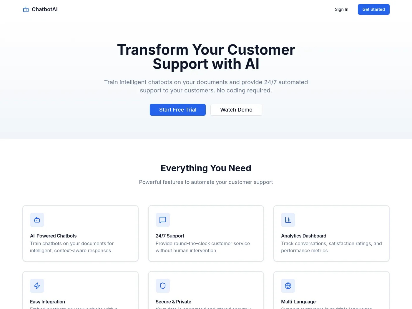 AI Customer Support Chatbot Platform