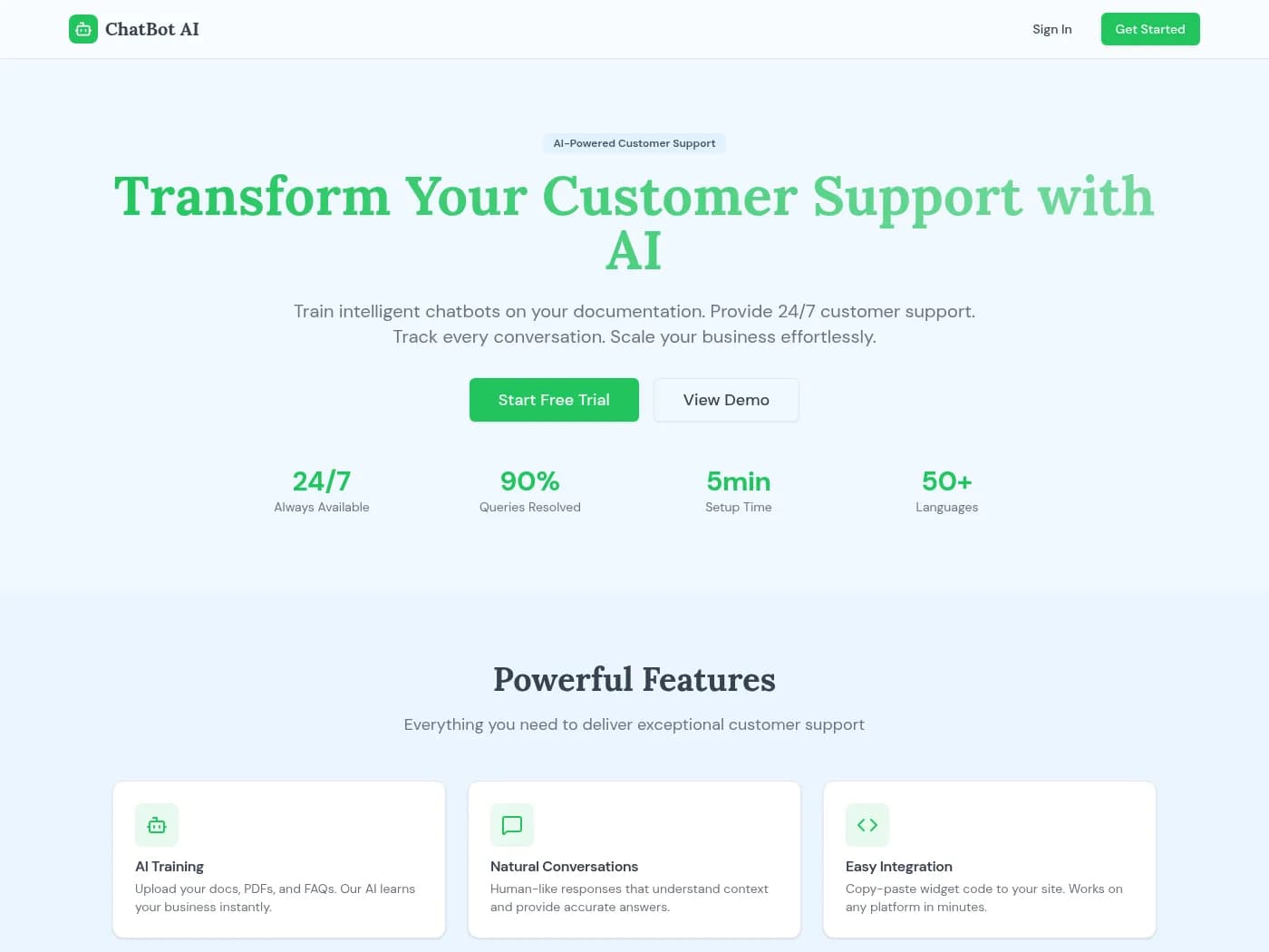 AI Customer Support Chatbot Platform