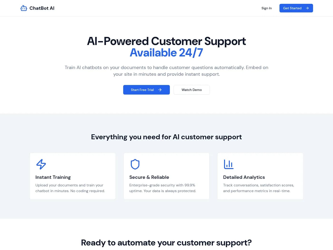 AI Customer Support Chatbot Platform