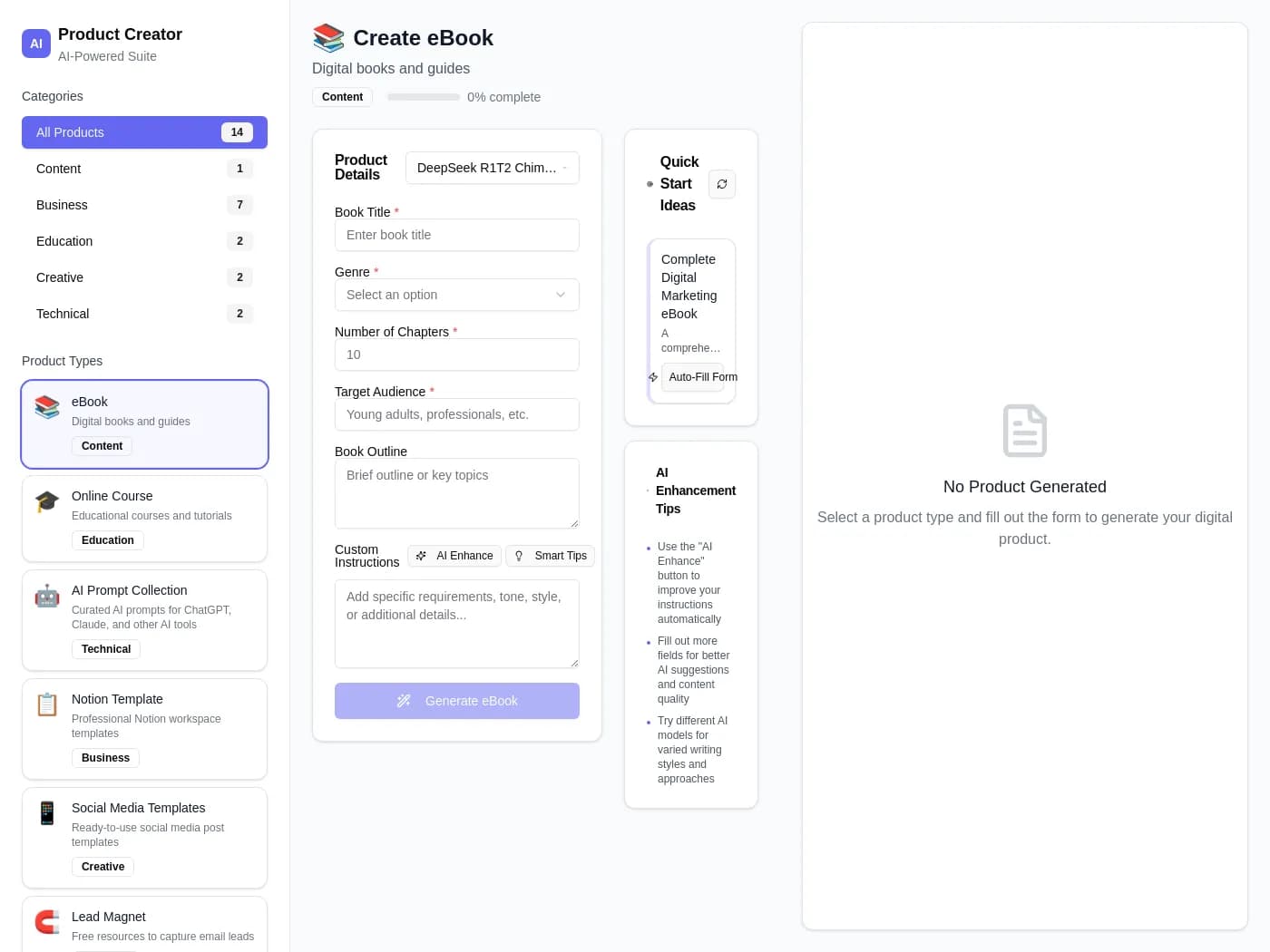 AI-Powered Digital Product Creator & PDF Generator Suite