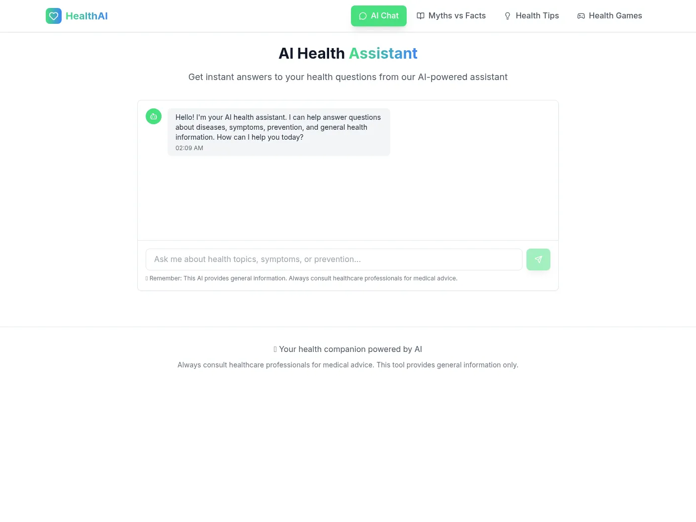 AI Disease Awareness Chatbot Website