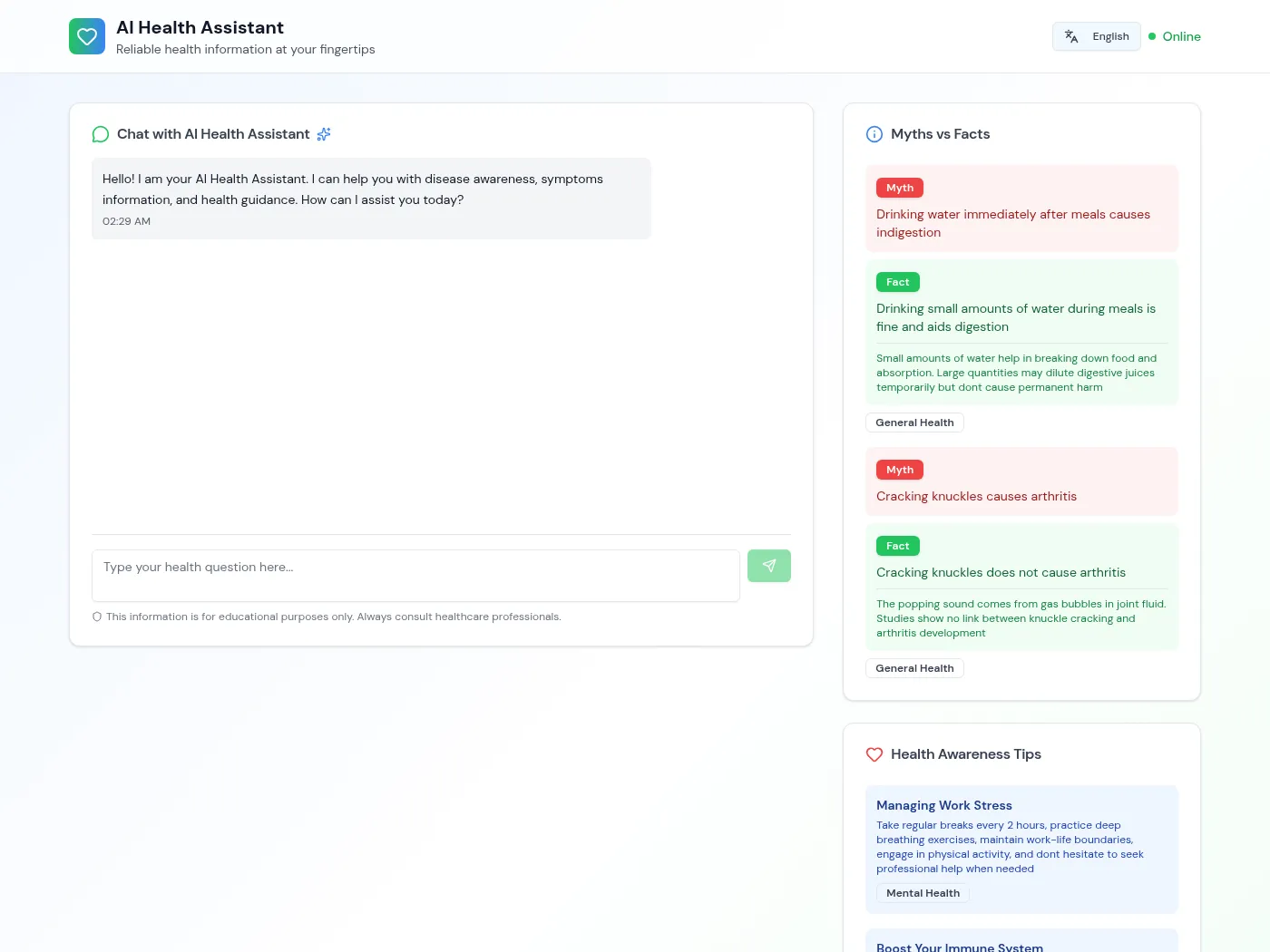 AI Disease Awareness Chatbot Website