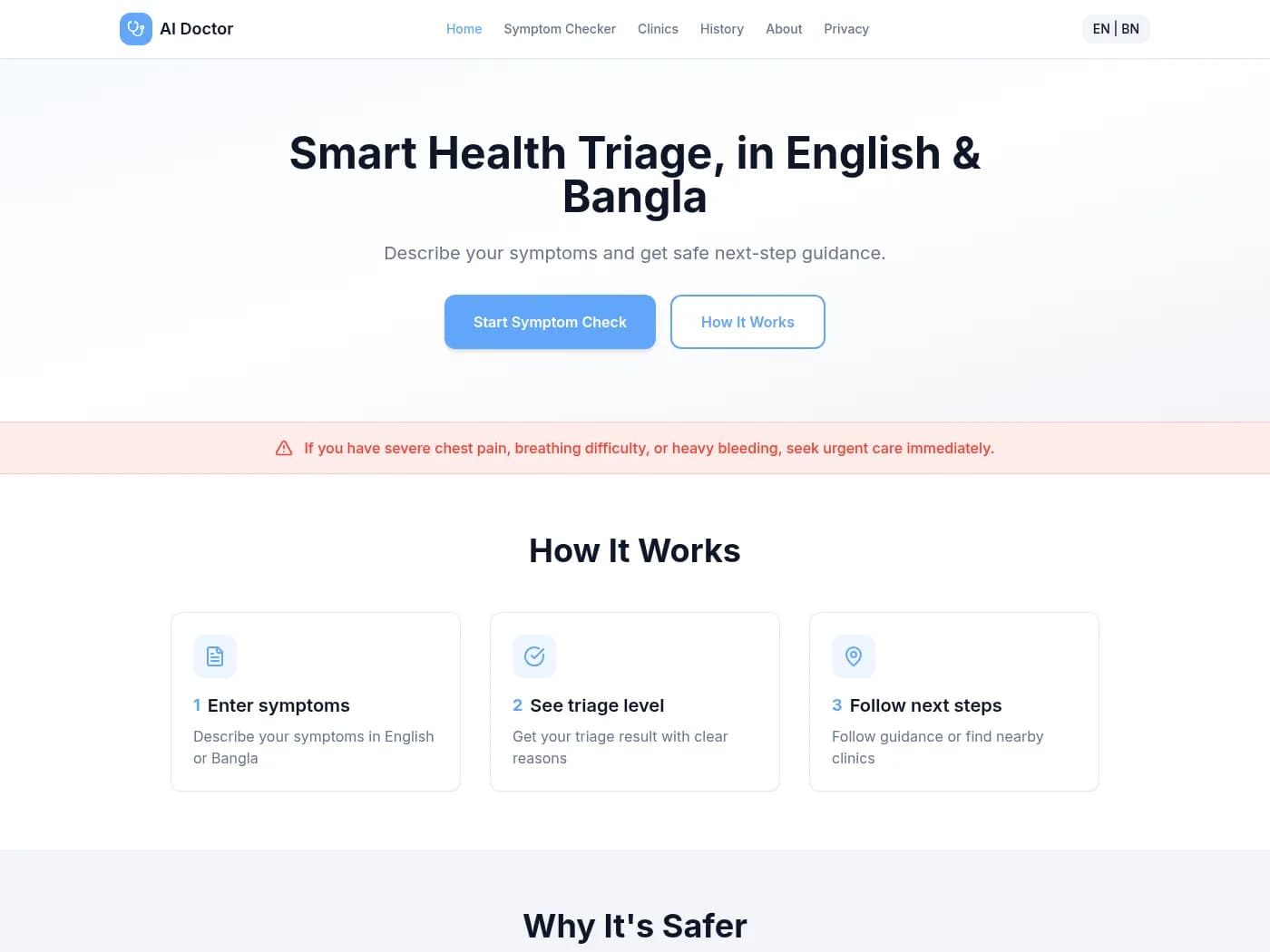 AI Doctor – Smart Health Triage Assistant (Bilingual English/Bangla)